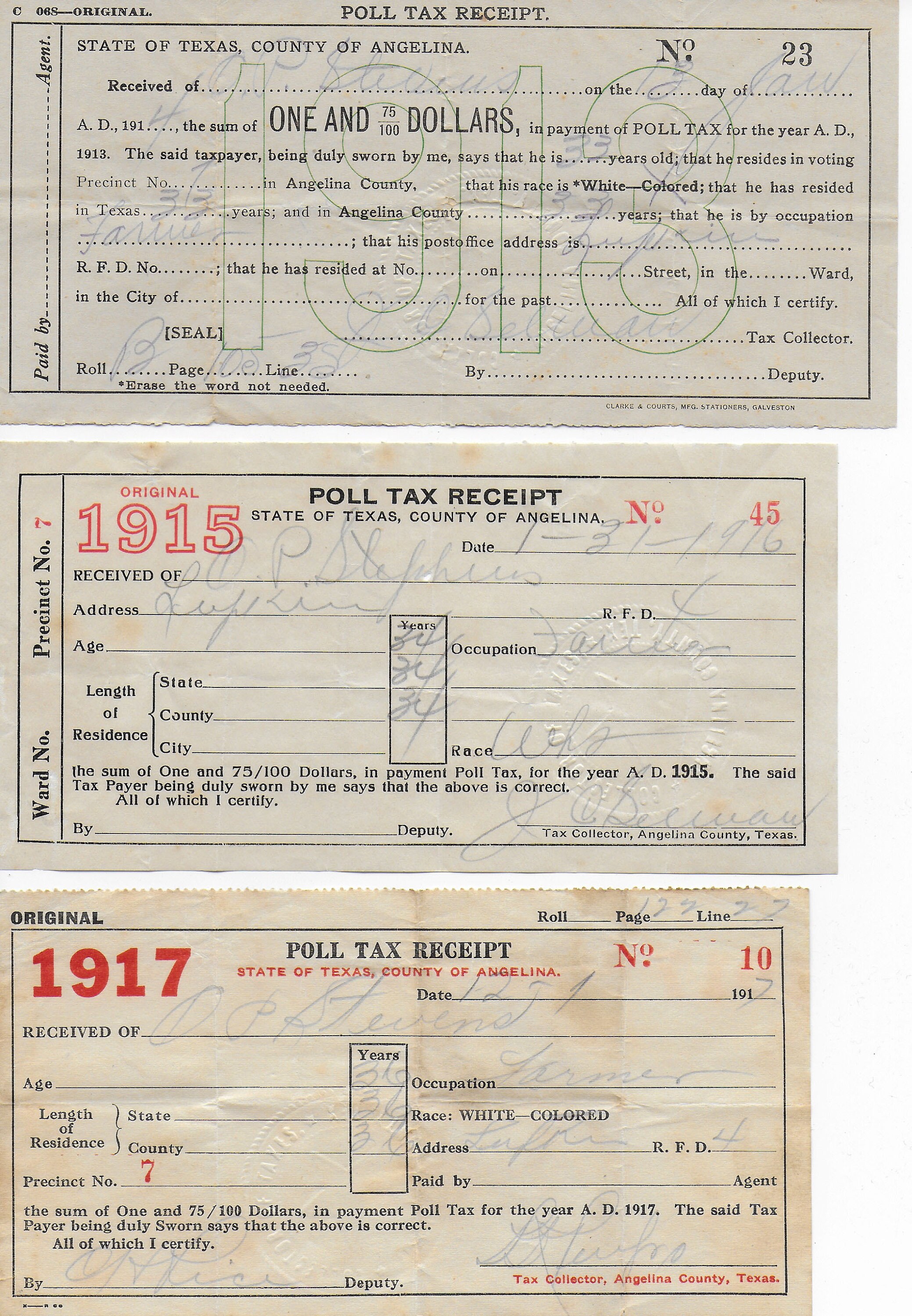 1902 to 1922 Poll Tax Receipts Digital Files; for Downloading and ...