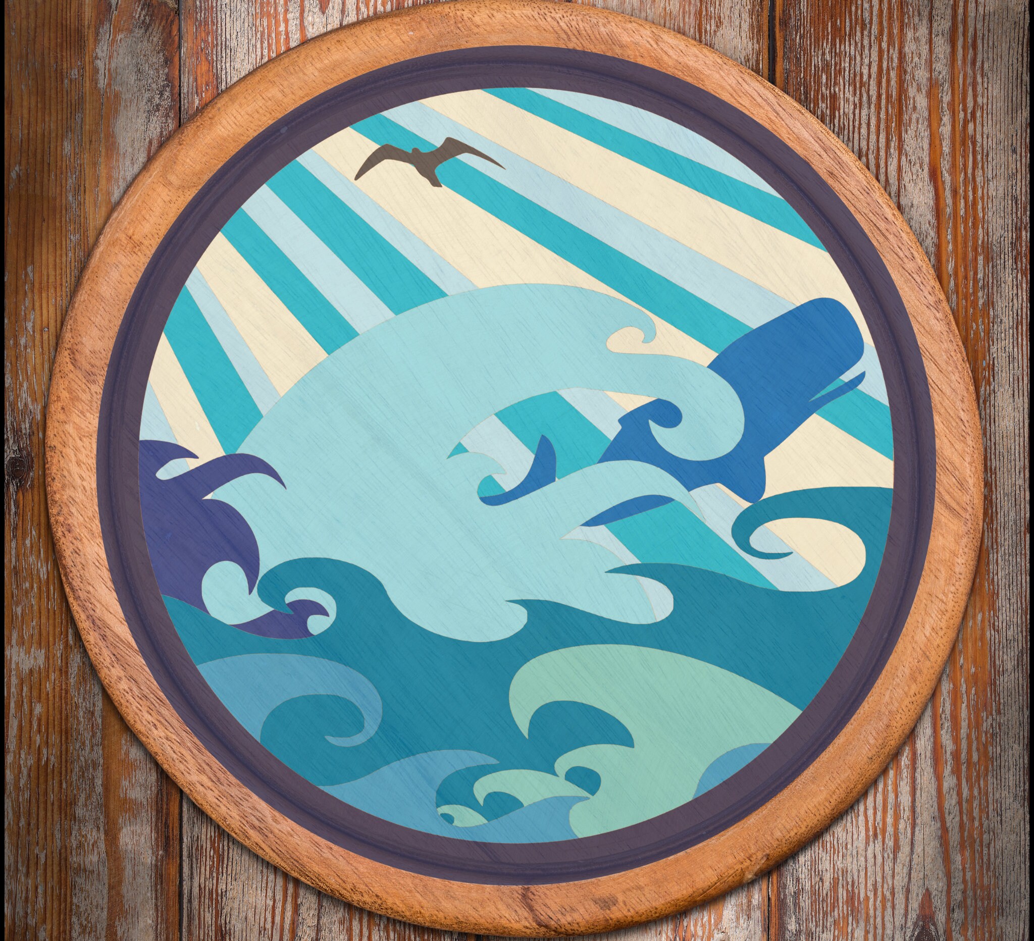 Ocean Waves Round SVG Whale SVG Whale Ocean View Waves - Etsy