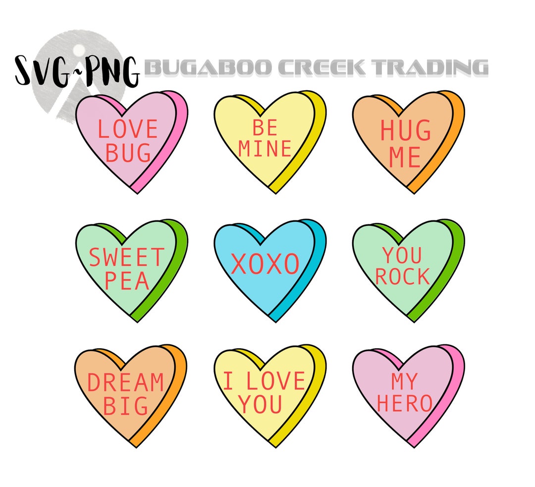 Conversation Hearts, Candy Hearts, SVG, PNG, POD, Happy Valentine's Day ...