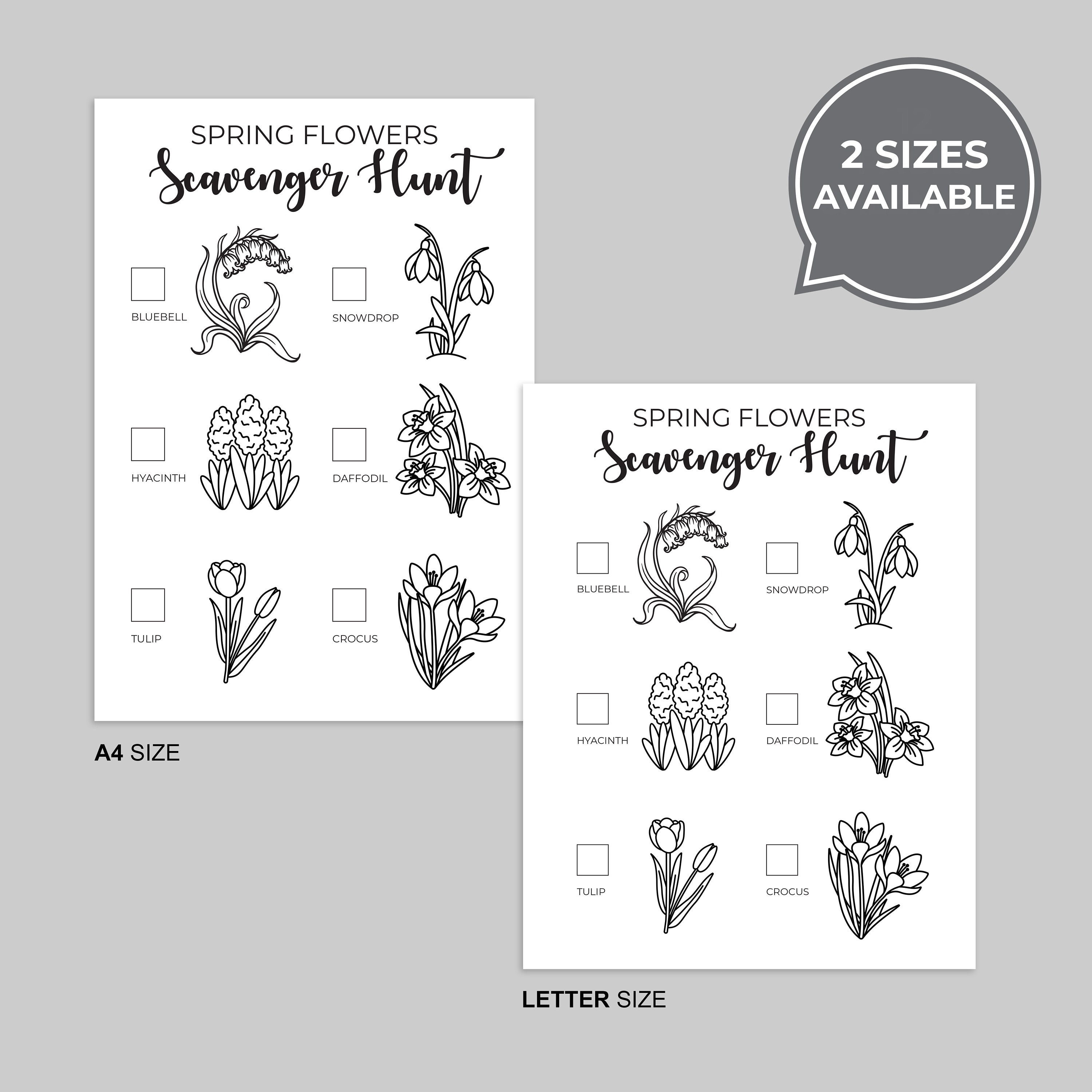 Printable Spring Flowers Scavenger Hunt, Colour In, Tick Boxes, Instant ...