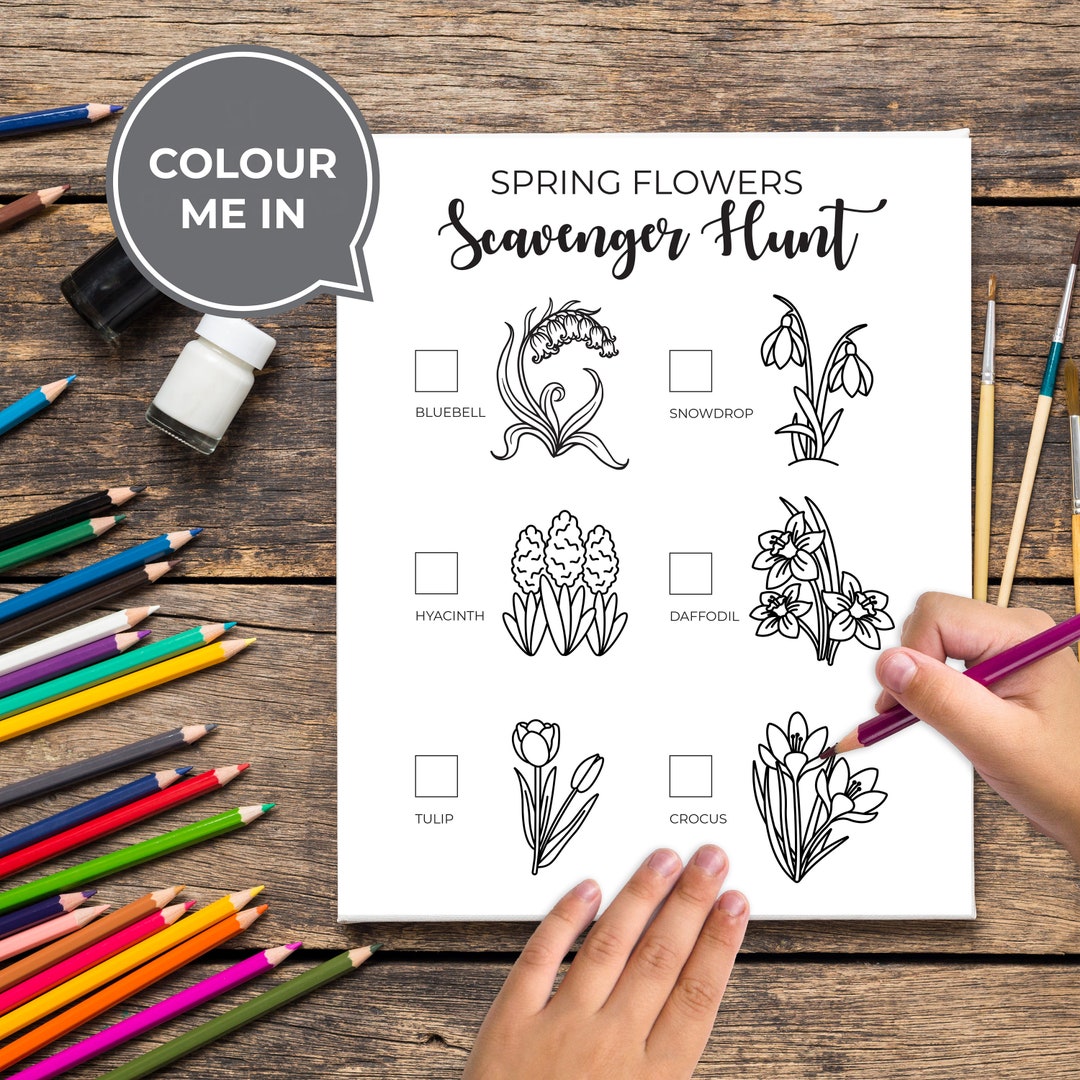 Printable Spring Flowers Scavenger Hunt, Colour In, Tick Boxes, Instant ...