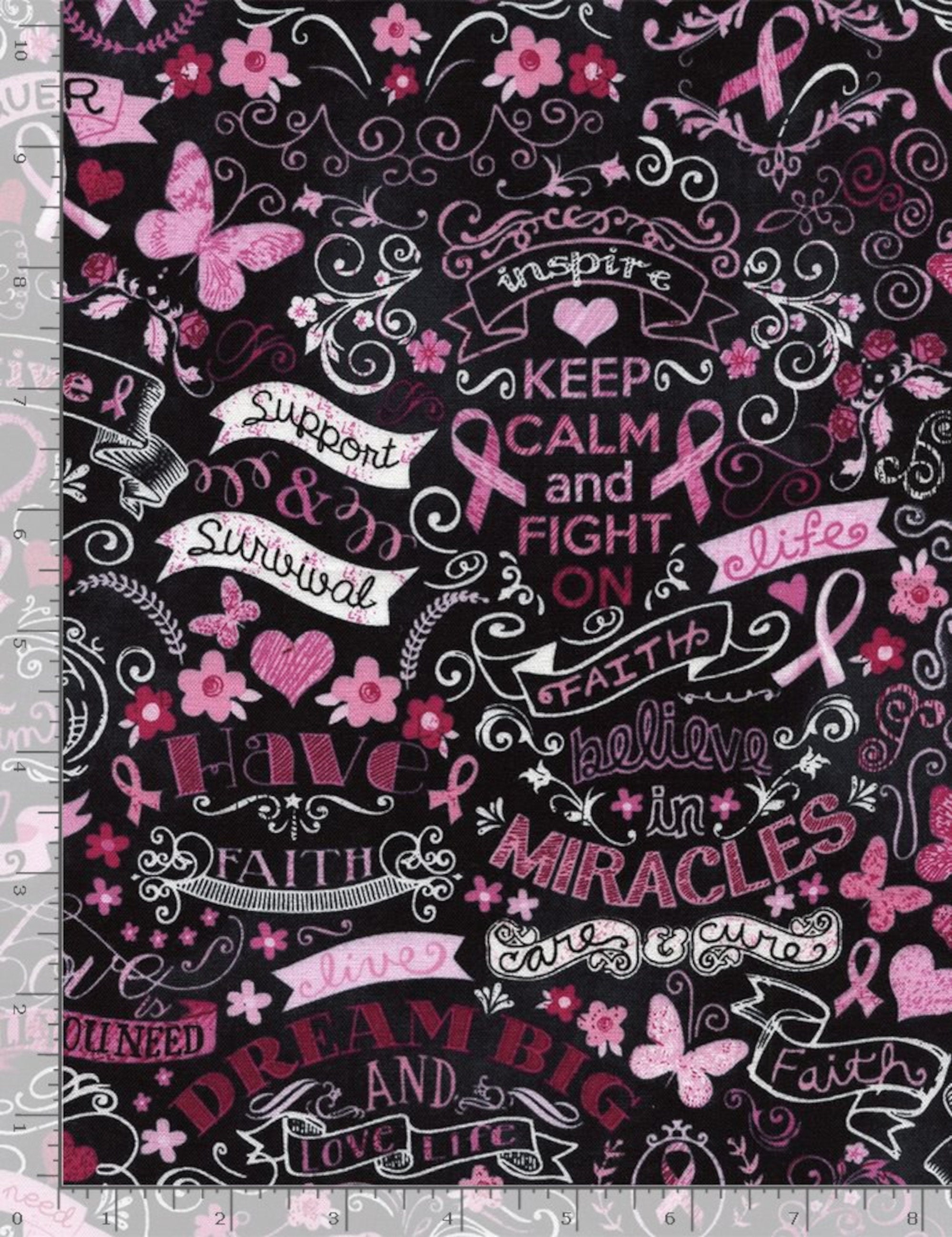 Pink Ribbon Chalkboard Timeless Treasures Cotton Quilting - Etsy