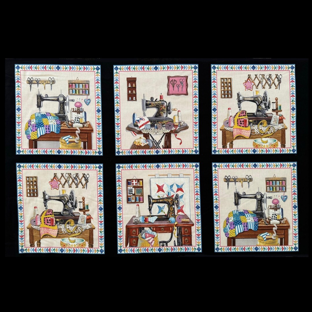 Black A Stitch in Time Panel - Elizabeth's Studio Premium Cotton ...