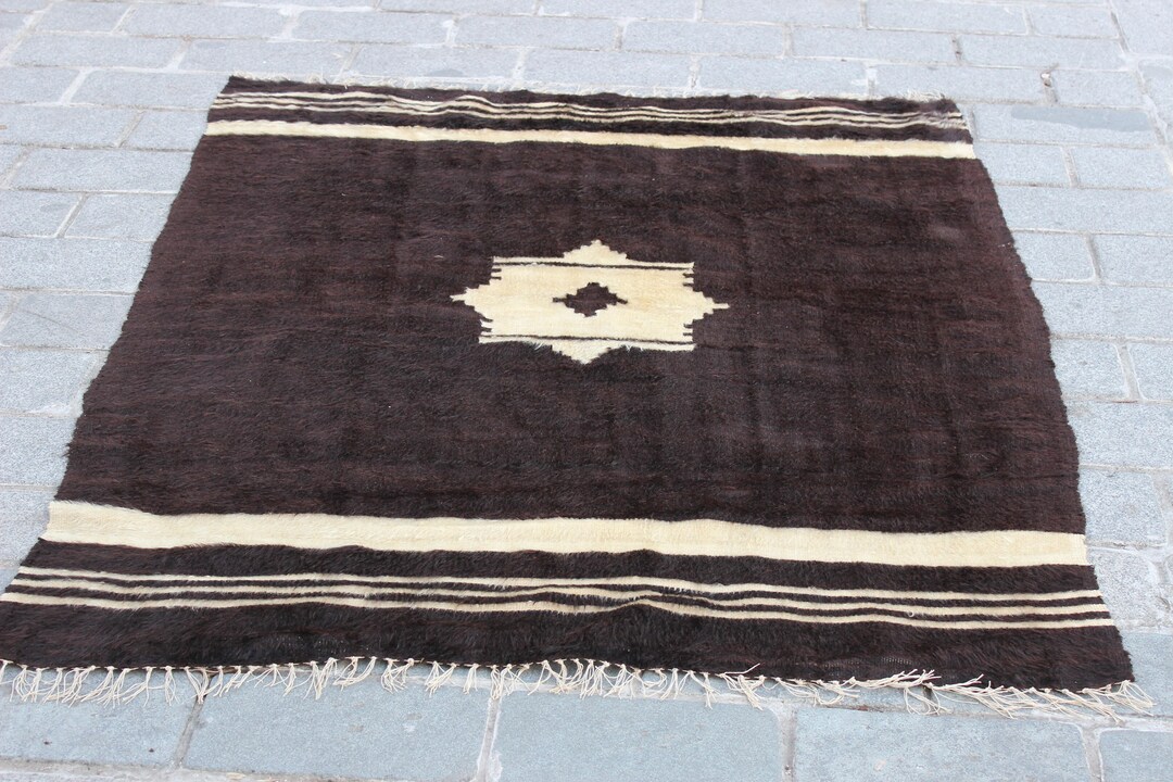 Black Nomadic Rug,5"x4.2"ft,154x128 Cm,decorative Rug,navajo Kilim Rug ...