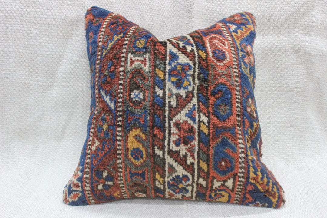 Antique Kurdish Pillow Cover: Handwoven Tribal Home Decor (18x18 Inches ...