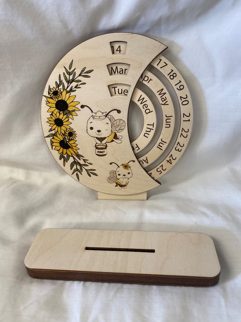 Perpetual Calendar, Bumble Bee, Gift, Laser Cut, Engraved, Desktop ...
