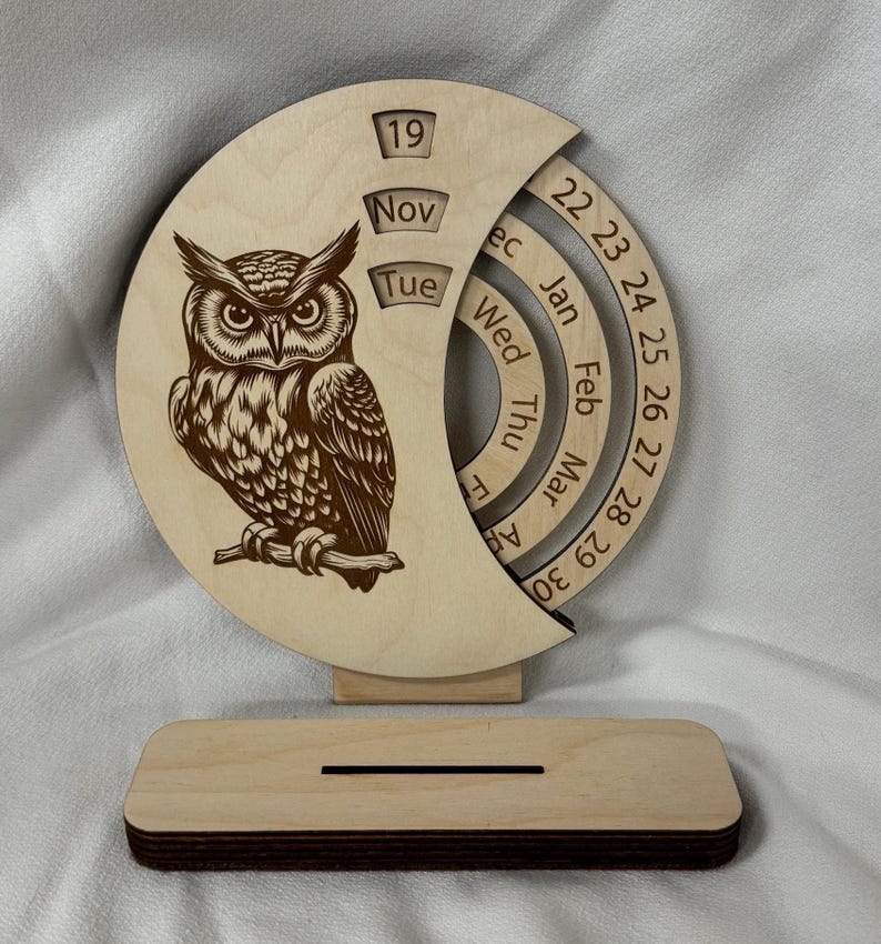 Laser Cut Owl Perpetual Calendar: Engraved Wood Desktop Organizer - Etsy