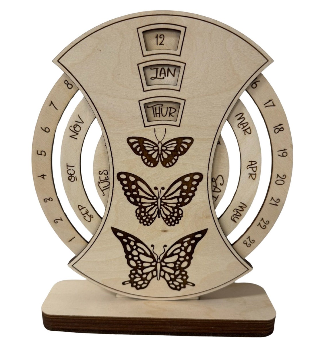 Perpetual Calendar, Butterflies , Gift, Laser Cut, Removable Stand ...