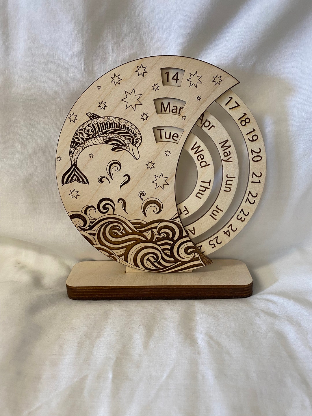 Laser Cut Dolphin Perpetual Calendar: Engraved Wood Desktop Organizer ...