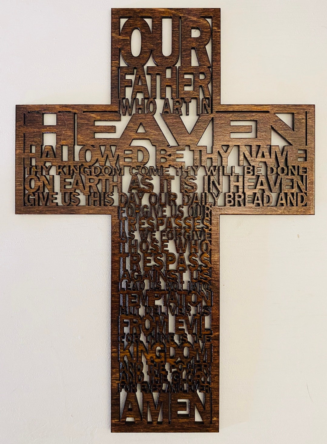 Lords Prayer/ Our Father Cross Wood, Laser Cut, Wall Art, Housewarming ...