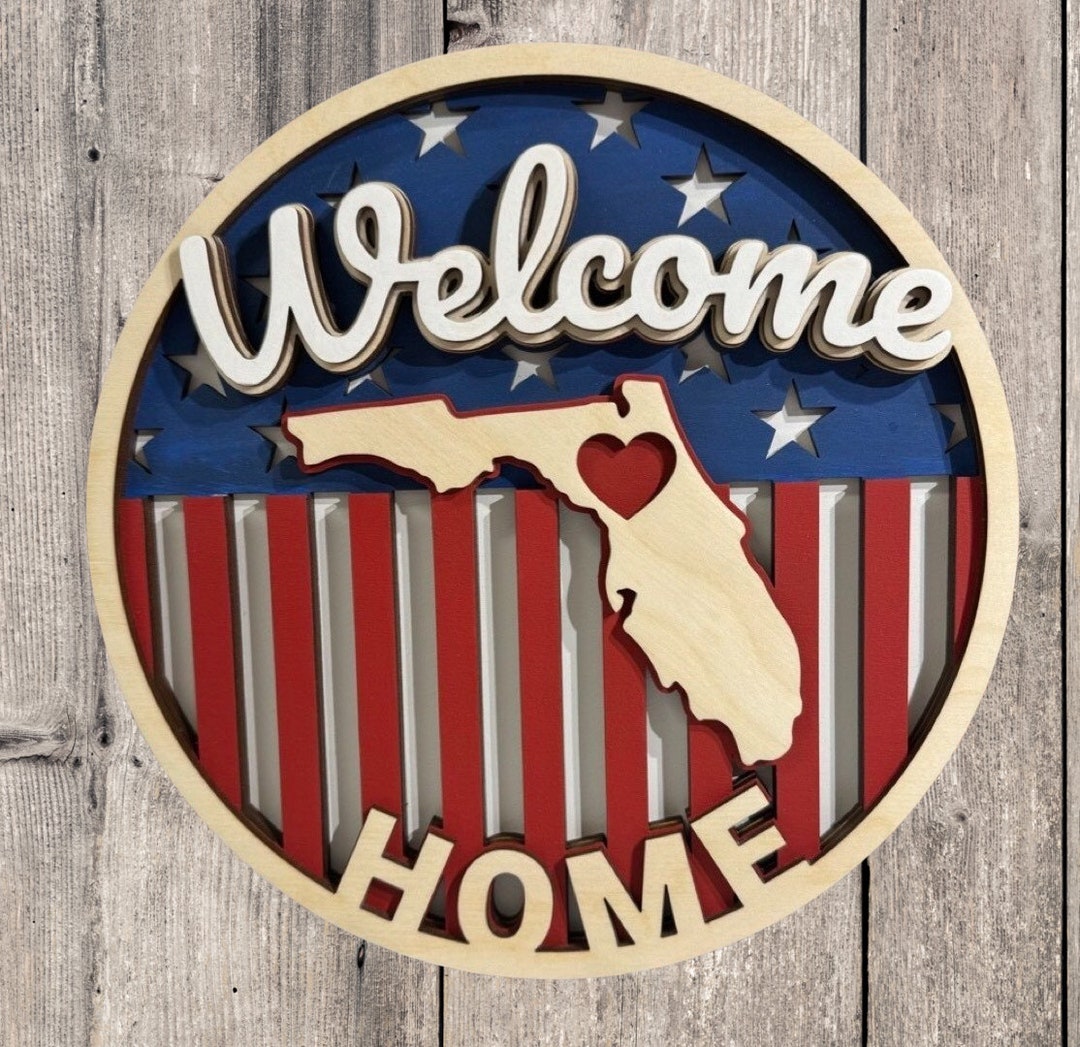 Florida State Welcome Sign, Americana, Framed American Flag, Home ...