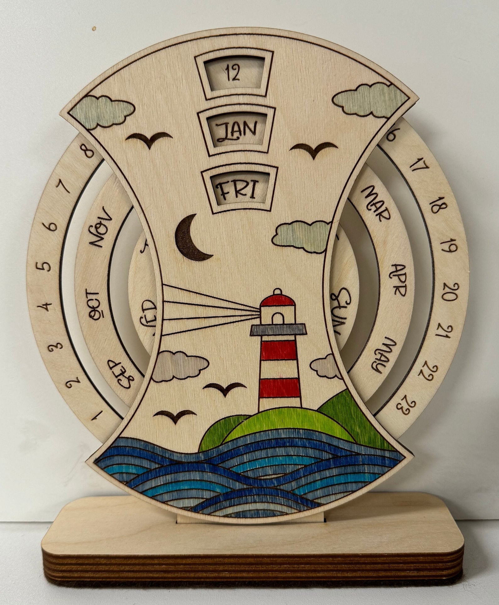 Laser Cut Lighthouse Perpetual Calendar: Engraved Wood Desktop Decor - Etsy