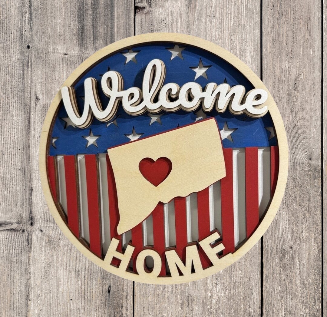 Connecticut State Welcome Flag Sign, Americana, Framed American Flag ...