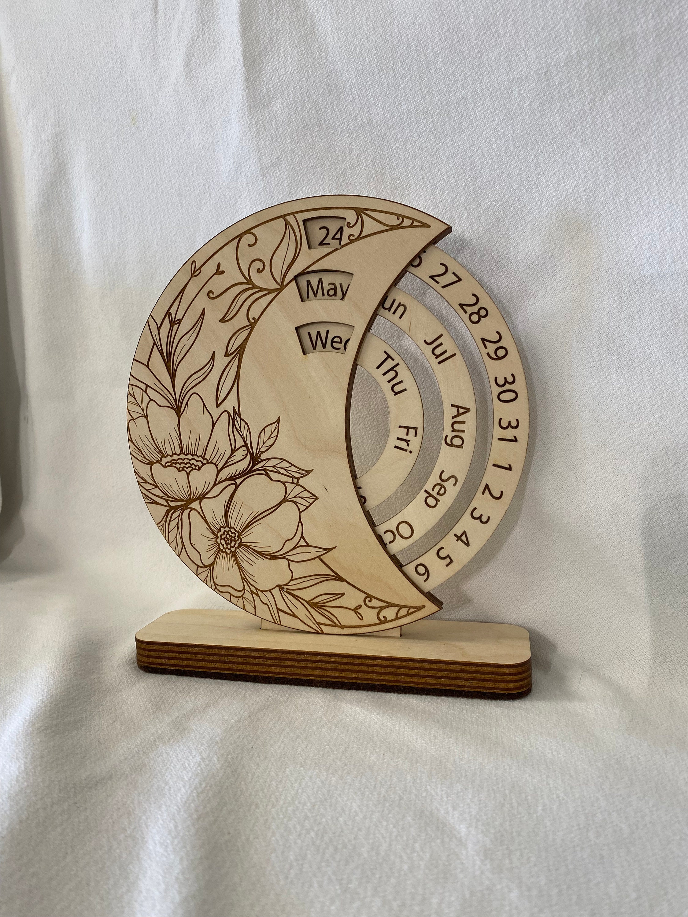 Perpetual Calendar, Flowers , Gift, Laser Cut, Removable Stand ...