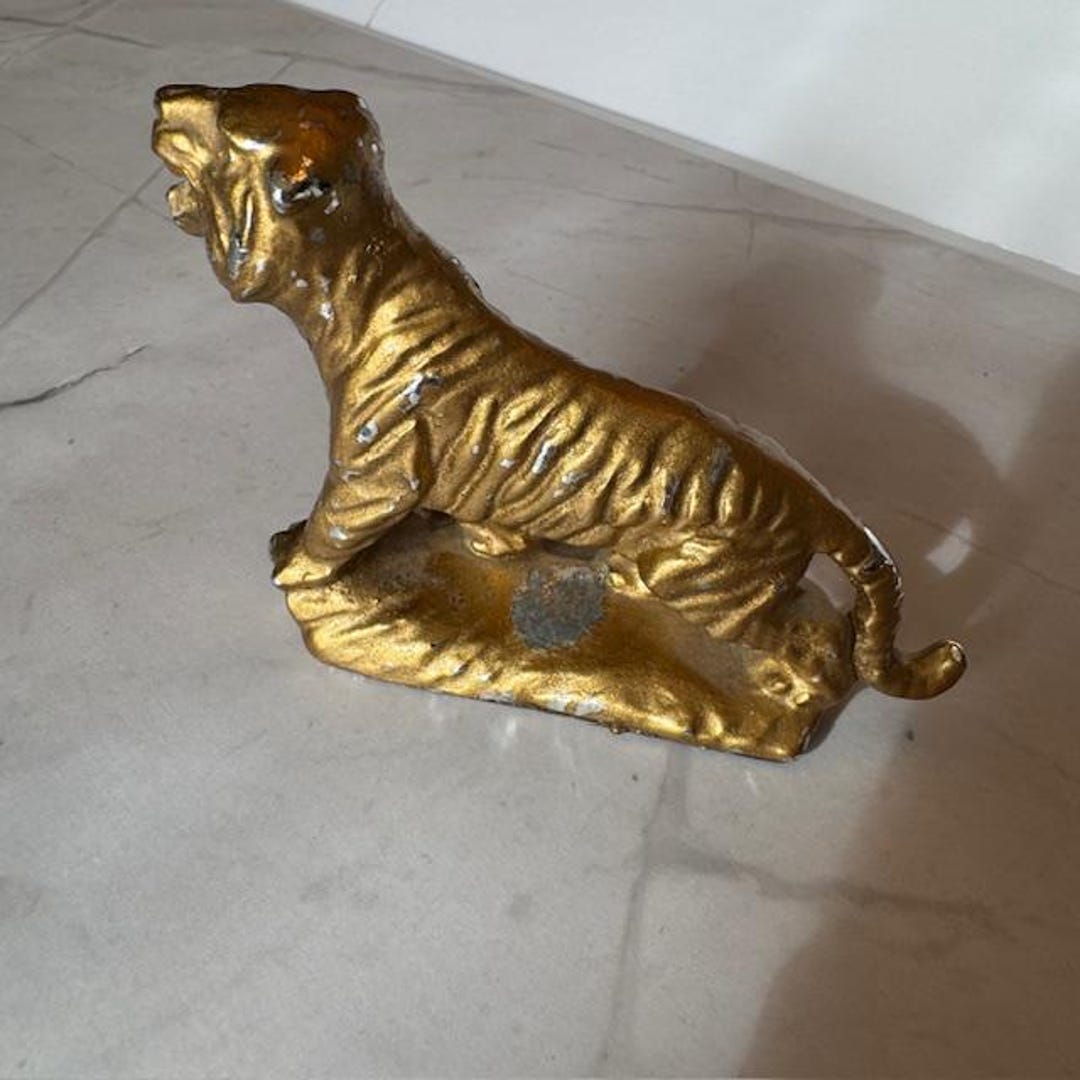 Vintage Chippy Small Metallic Tiger Home Decor Figure - Home Decor ...