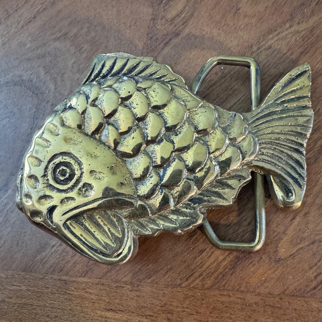Vintage Solid Brass Fish Belt Buckle - Fisherman Core Style - Etsy