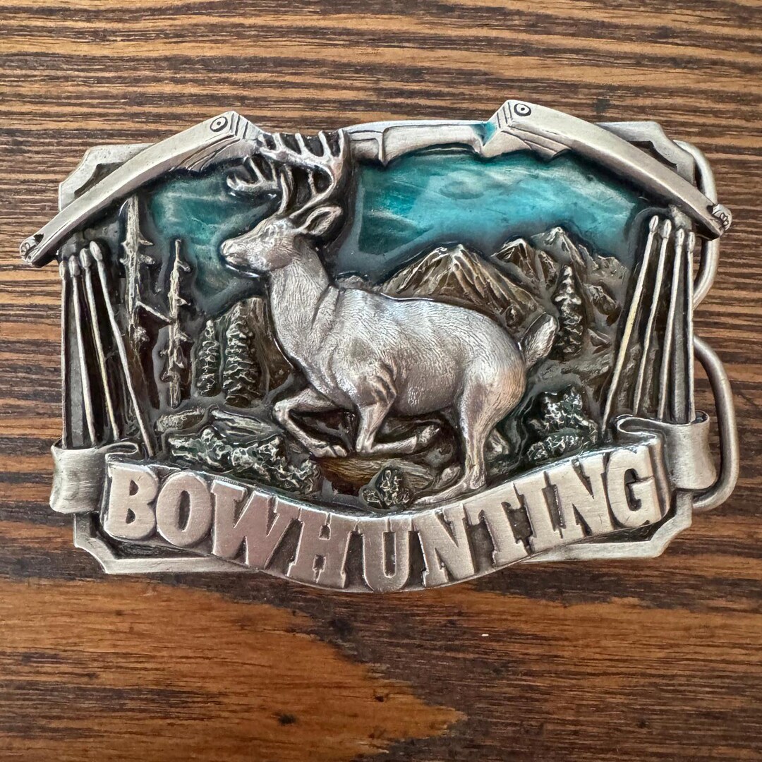 Vintage 1983 Bow Hunting Deer Belt Buckle Made by Bergamot - Western ...