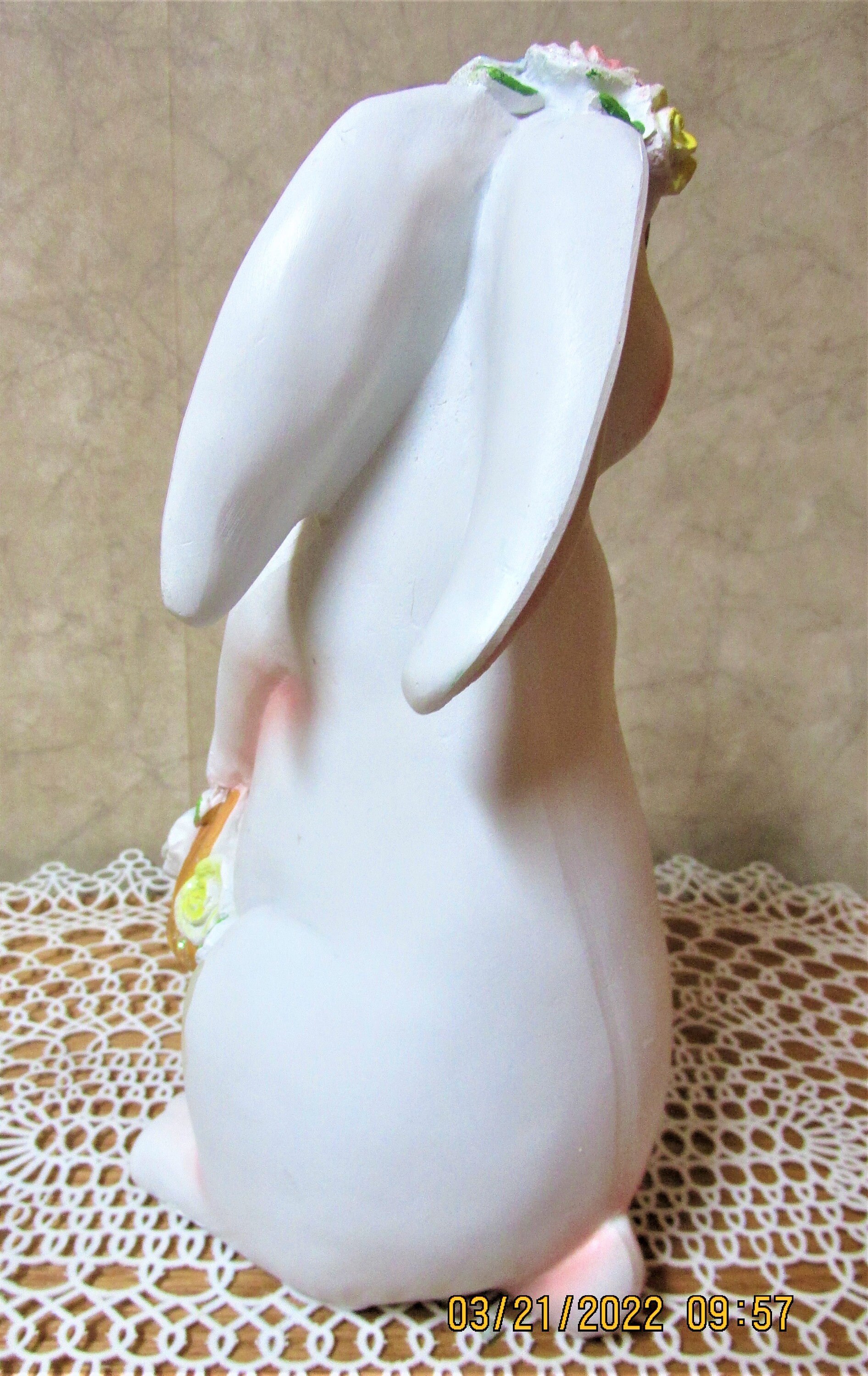 Ceramic White Rabbit With Basket and Flowers - Etsy