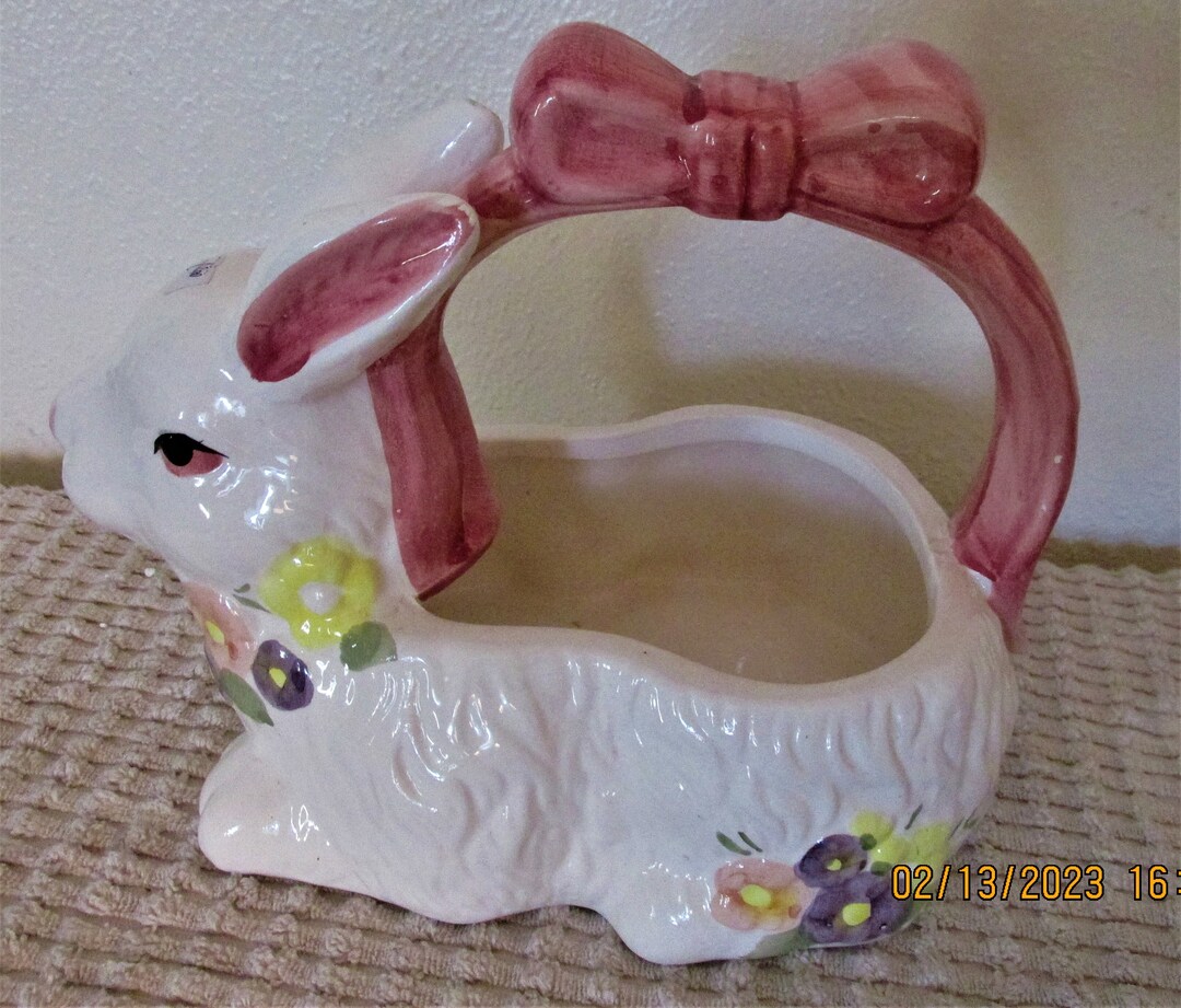 Ceramic Bunny Basket Planter Easter Decor World Bazaar - Etsy