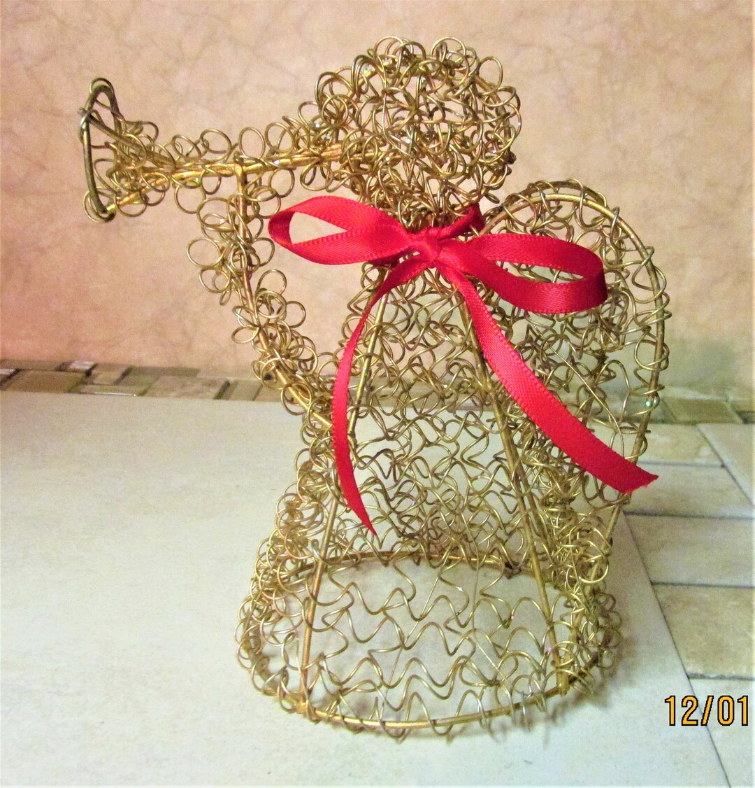 Vintage Gold Wire Angel Holding Trumpet Tree Topper or Table Décor 6 ...