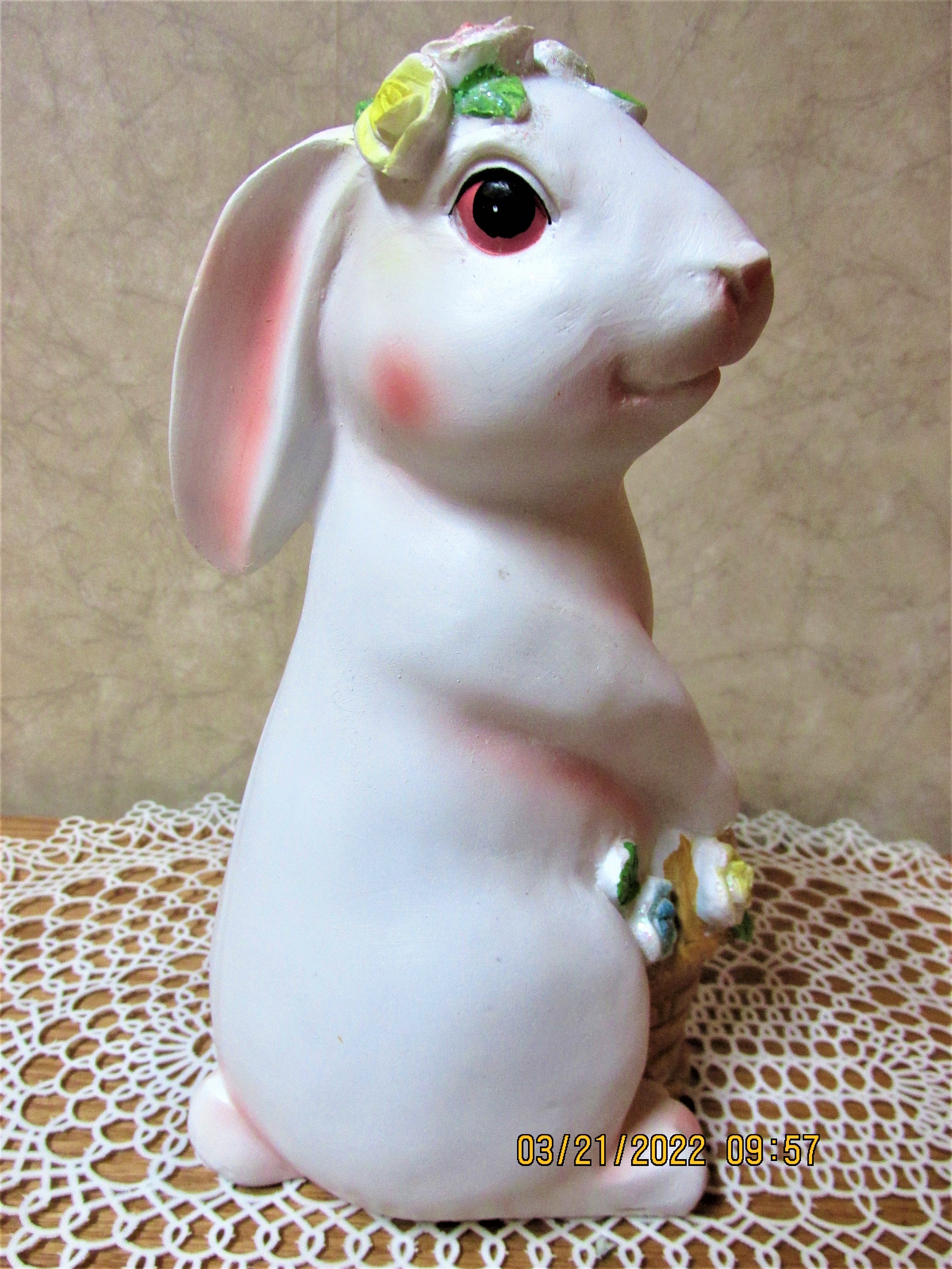 Ceramic White Rabbit With Basket and Flowers - Etsy