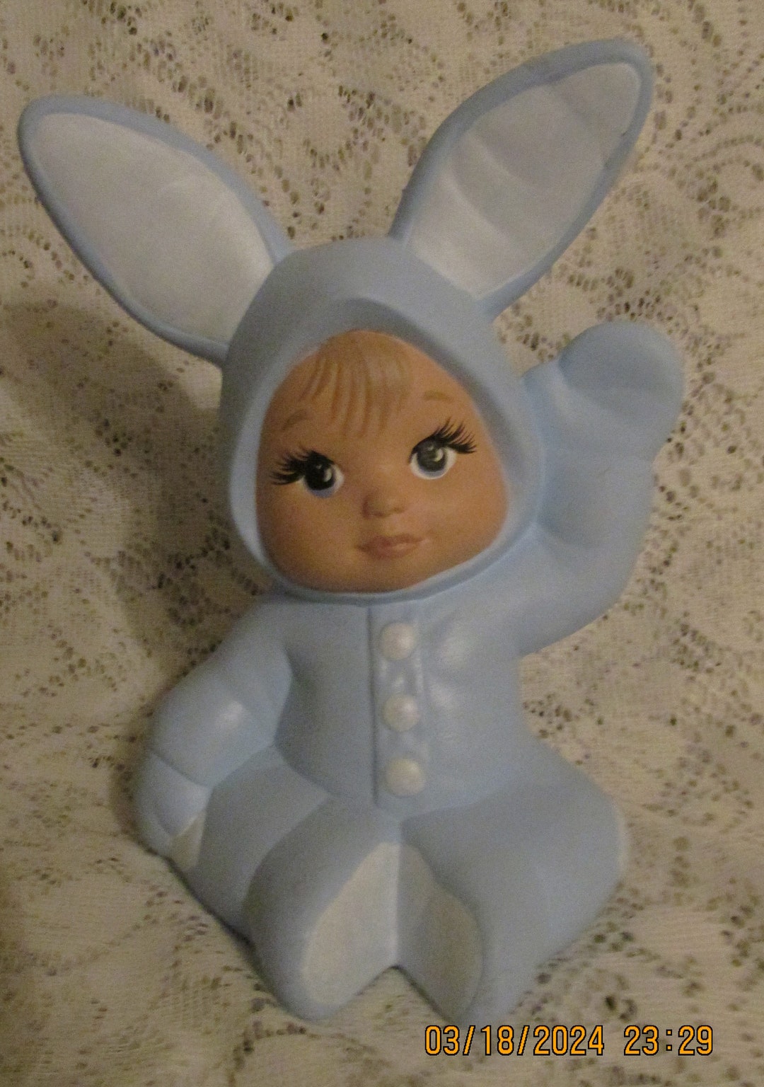 Ceramic Girl in Blue Bunny Suit 2001 - Etsy