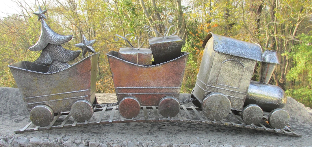 Metal Christmas Train on Track Holiday Decor 34 Inches Long Hobby Lobby ...