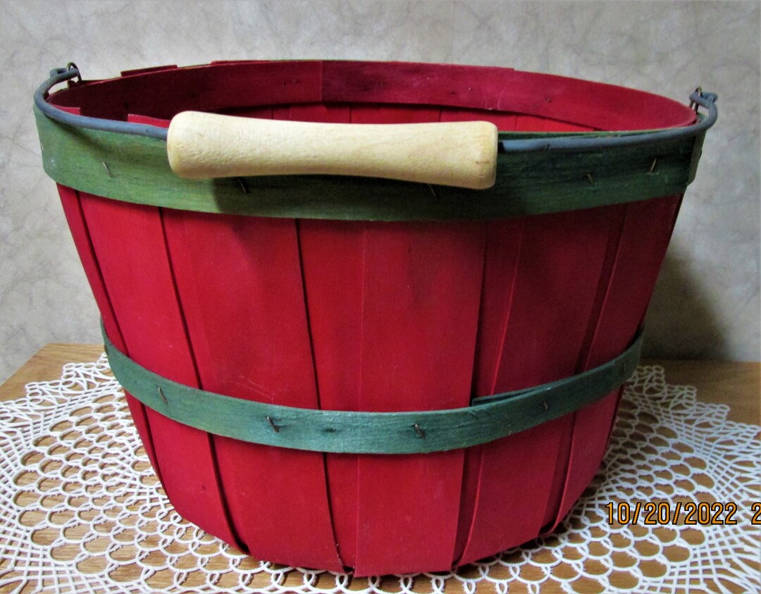 Red and Green Split Wood Basket With Wire Bail and Wood Handle - Etsy