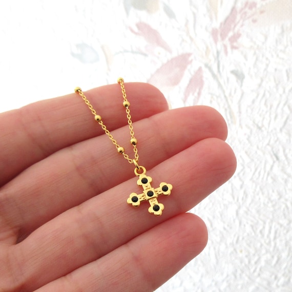 Collier pendentif croix grecque byzantine cristaux noirs | Etsy