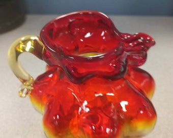 Vintage Carnival Glass Pitcher / Red Iridescent Heirloom Cut - Etsy