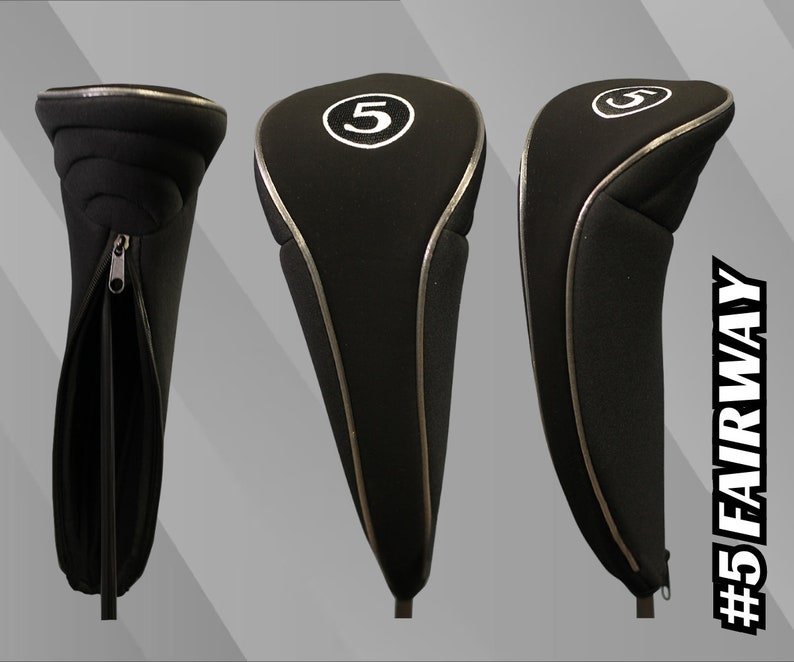1 3 5 7 Black Golf Zipper Head Covers for Driver Fairway Woods Head ...