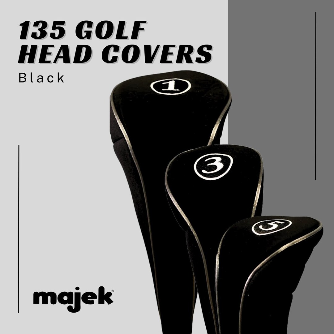 1 3 5 Black Golf Zipper Head Covers for Driver Fairway Woods Head ...