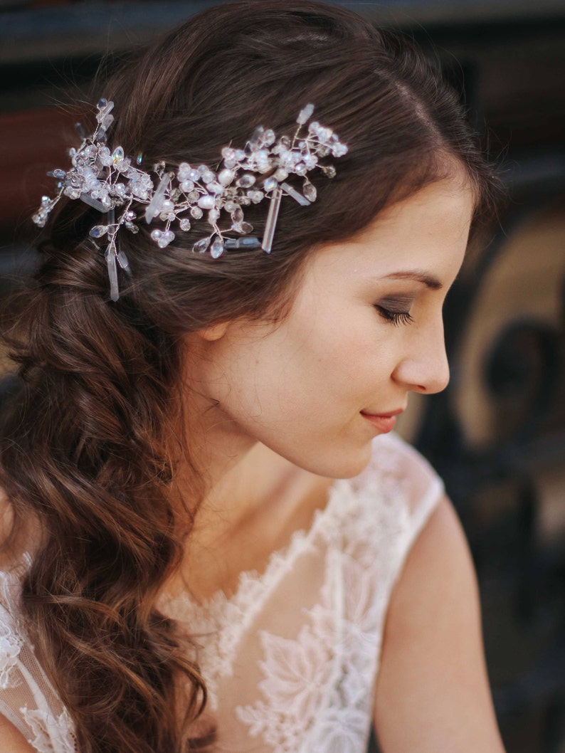 Clear Light Gray Raw Quartz Wedding Crystal Crown Bridal Tiara - Etsy