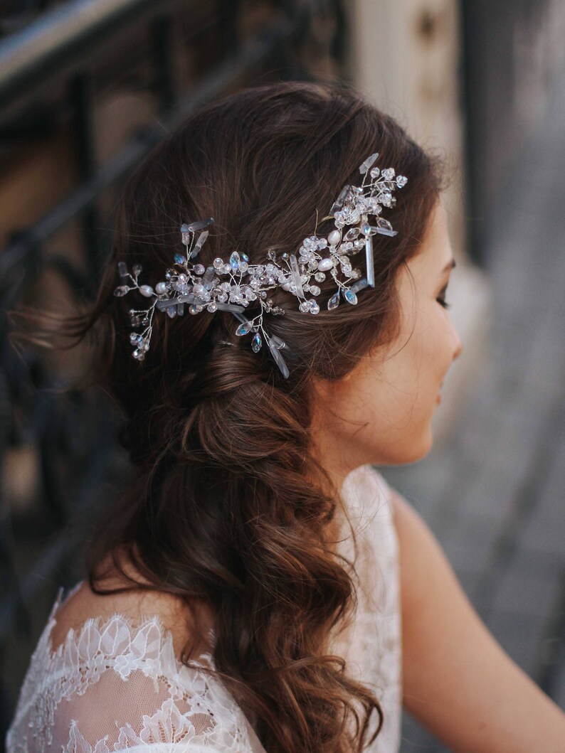 Clear Light Gray Raw Quartz Wedding Crystal Crown Bridal Tiara - Etsy
