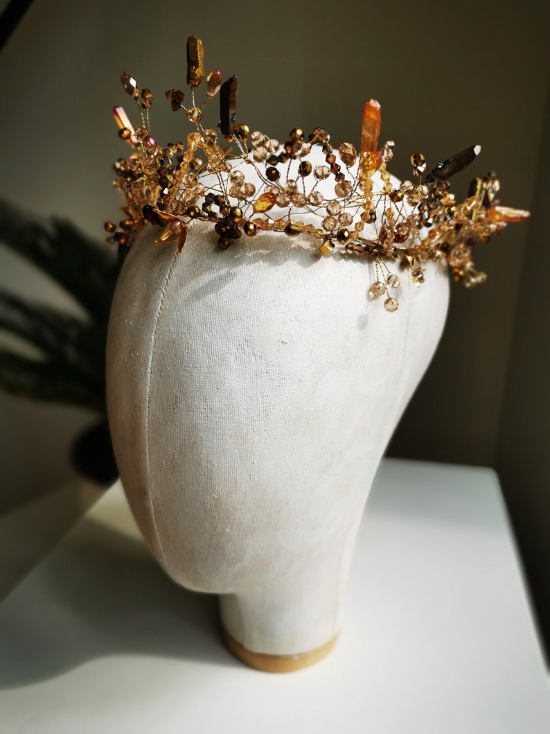 GOLD Quartz Swarovski Crystal Crown Bridal Tiara wedding Crown | Etsy