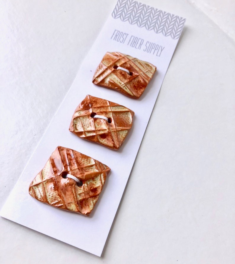 BRICK PLAID BUTTONS. 3 Ceramic Handmade Buttons, Yellow and Red Unique ...