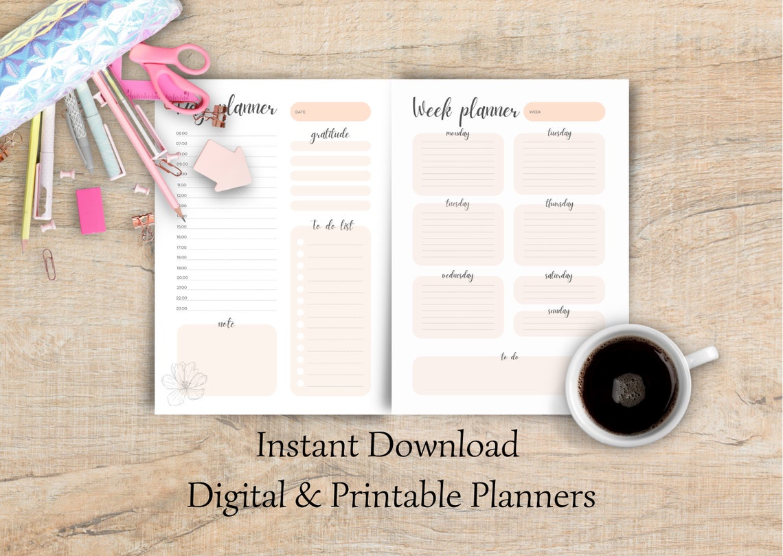 Printable Daily & Weekly Planner Day Week Planner Printable - Etsy