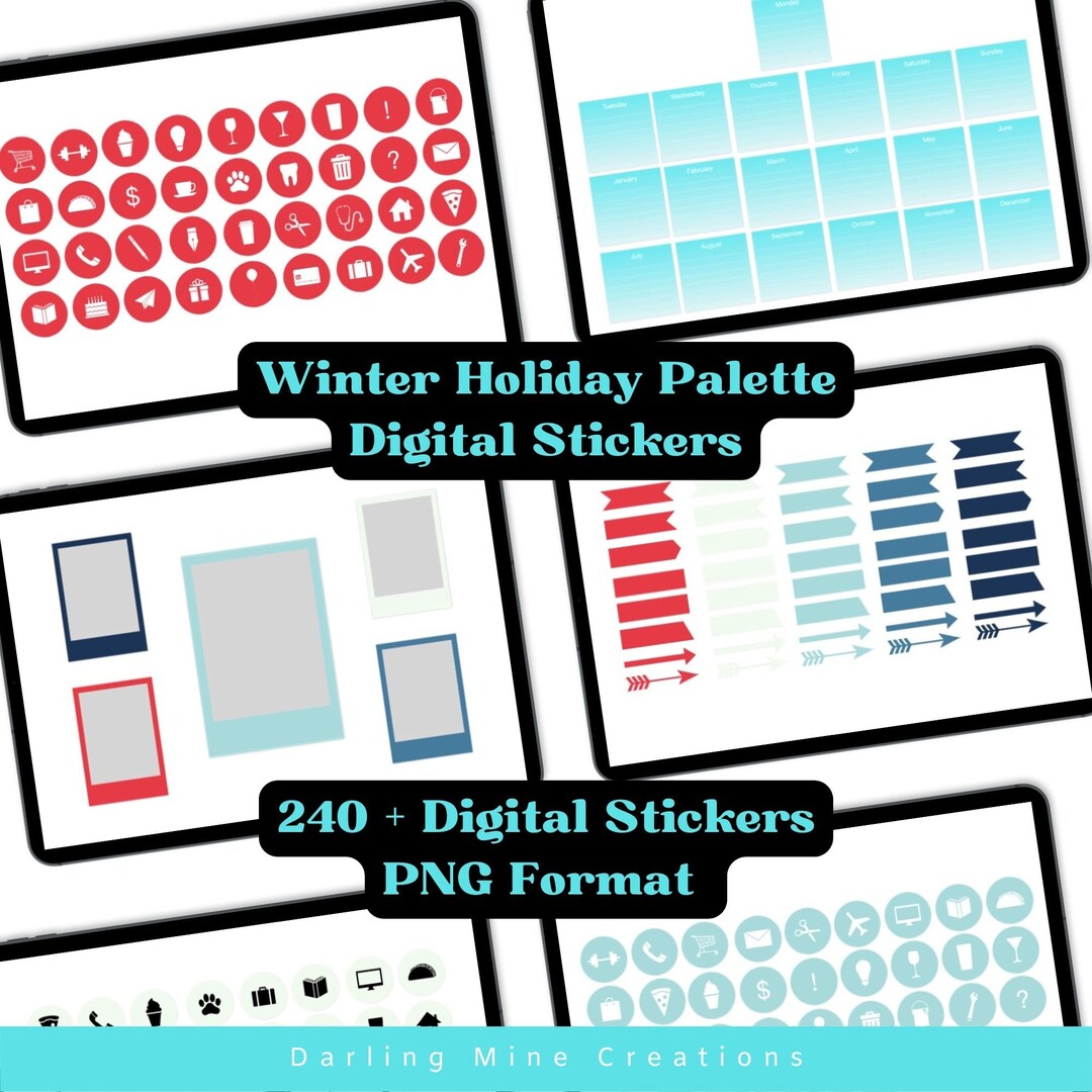 Winter Holiday Digital Sticker Pack Productivity With Banners ...