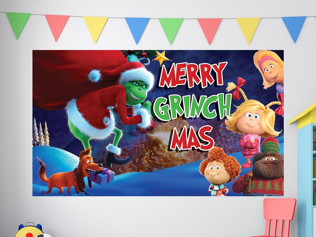 Grinchmas Banner, Grinch Holiday Banner, Custom Grinch Backdrop, Kids ...