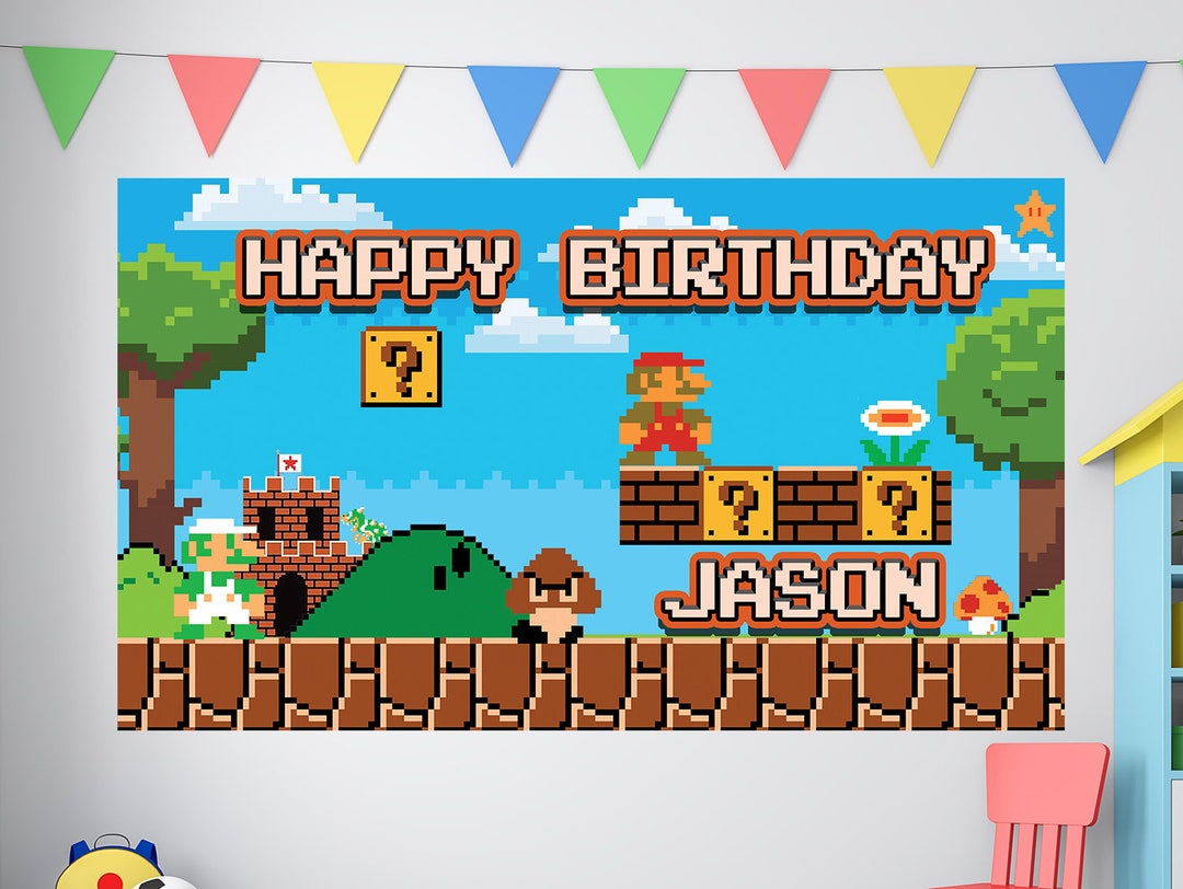 Super Mario Birthday Banner, Mario Birthday Banner, Luigi Birthday, NES ...