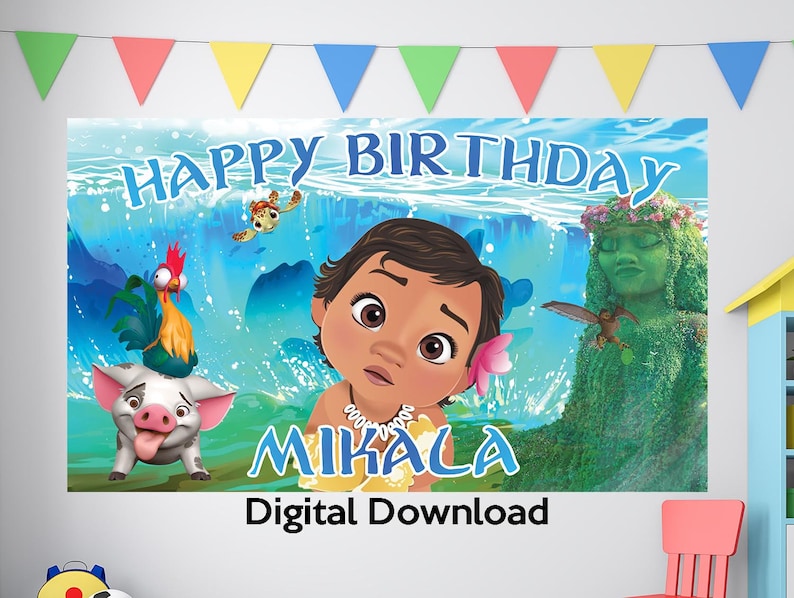 Moana Birthday Banner Moana Birthday Banner Download Custom - Etsy