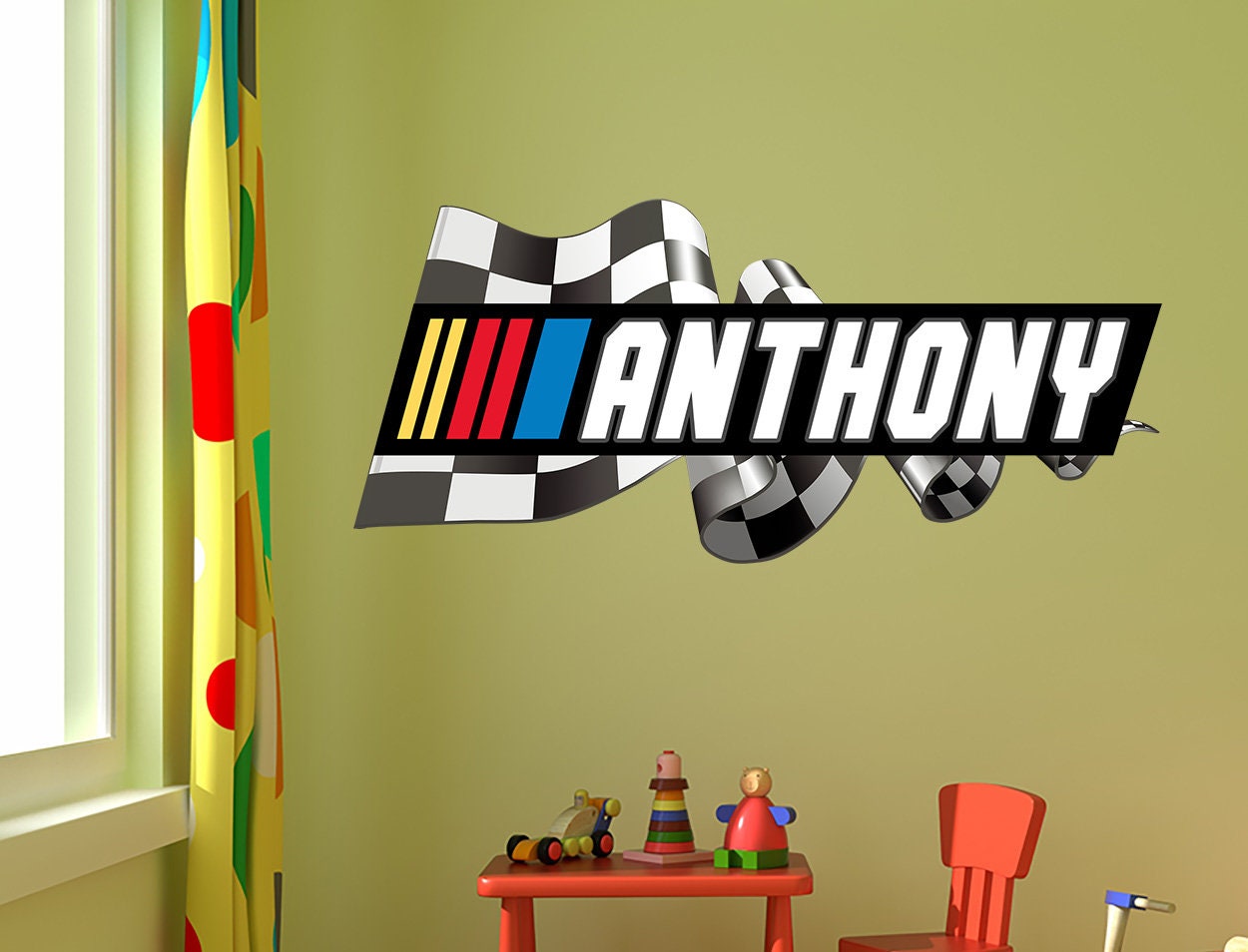 Nascar Inspired Decal, Nascar Wall Design, Car Wall Mural, Personalized ...