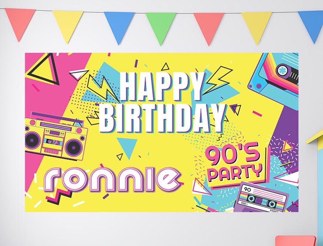 90'S Birthday, Retro Birthday Banner, Custom 90's Party Backdrop, Retro ...