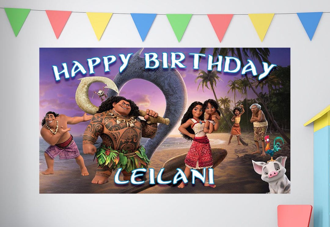 Moana Birthday, Moana Birthday Banner, Custom Moana 2 Backdrop, Kids ...