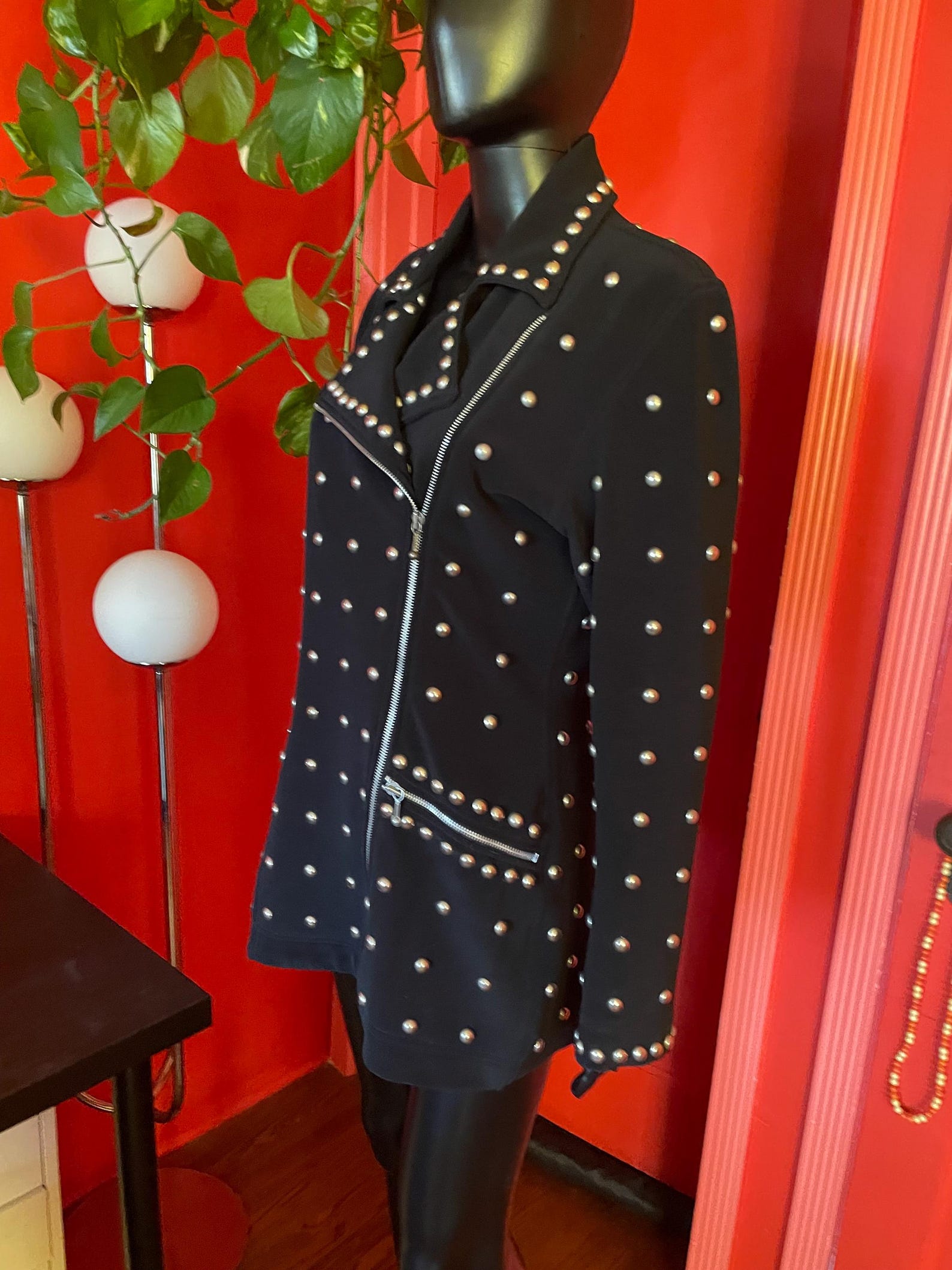 Vintage S/M 80s 90s Tadashi All Over Studded Zipper Biker Trench Jacket ...