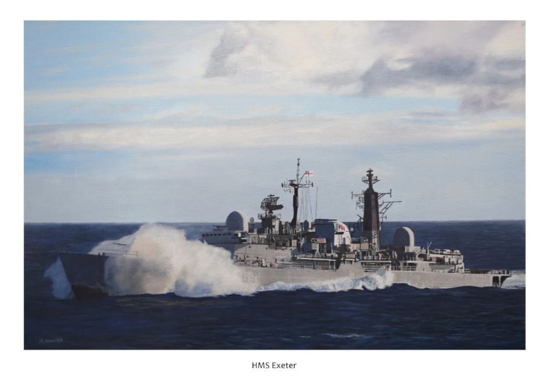 Royal Navy Ship Print HMS EXETER D89 Type 42 Destroyer Size: A3 Gift ...