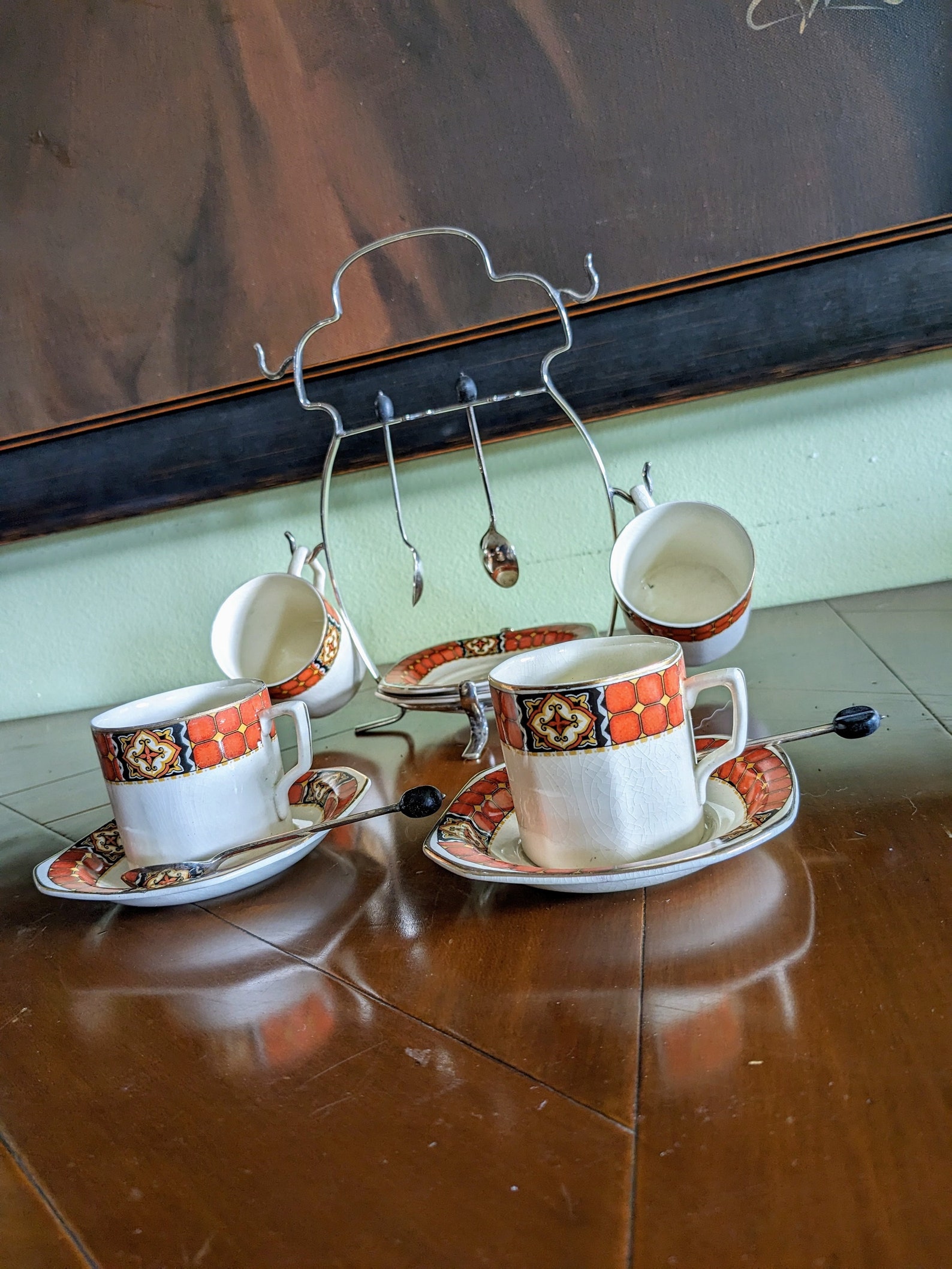 Vintage 4 Flosmaron Coffee Demitasse Cups and Saucers Set With Spoons ...