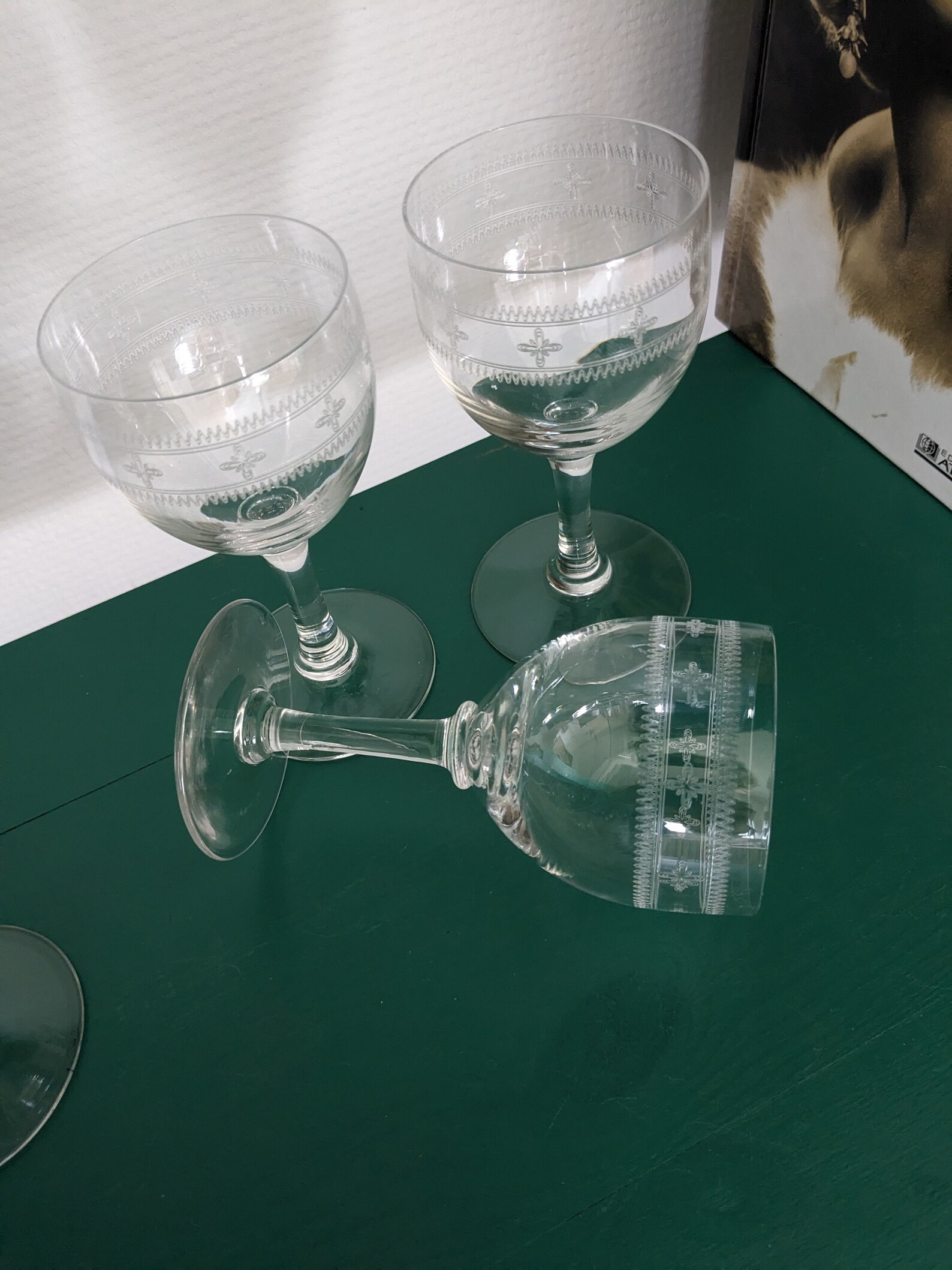 Set of 7 Engraved Crystal Wine or Aperitif Glasses French Crystal ...