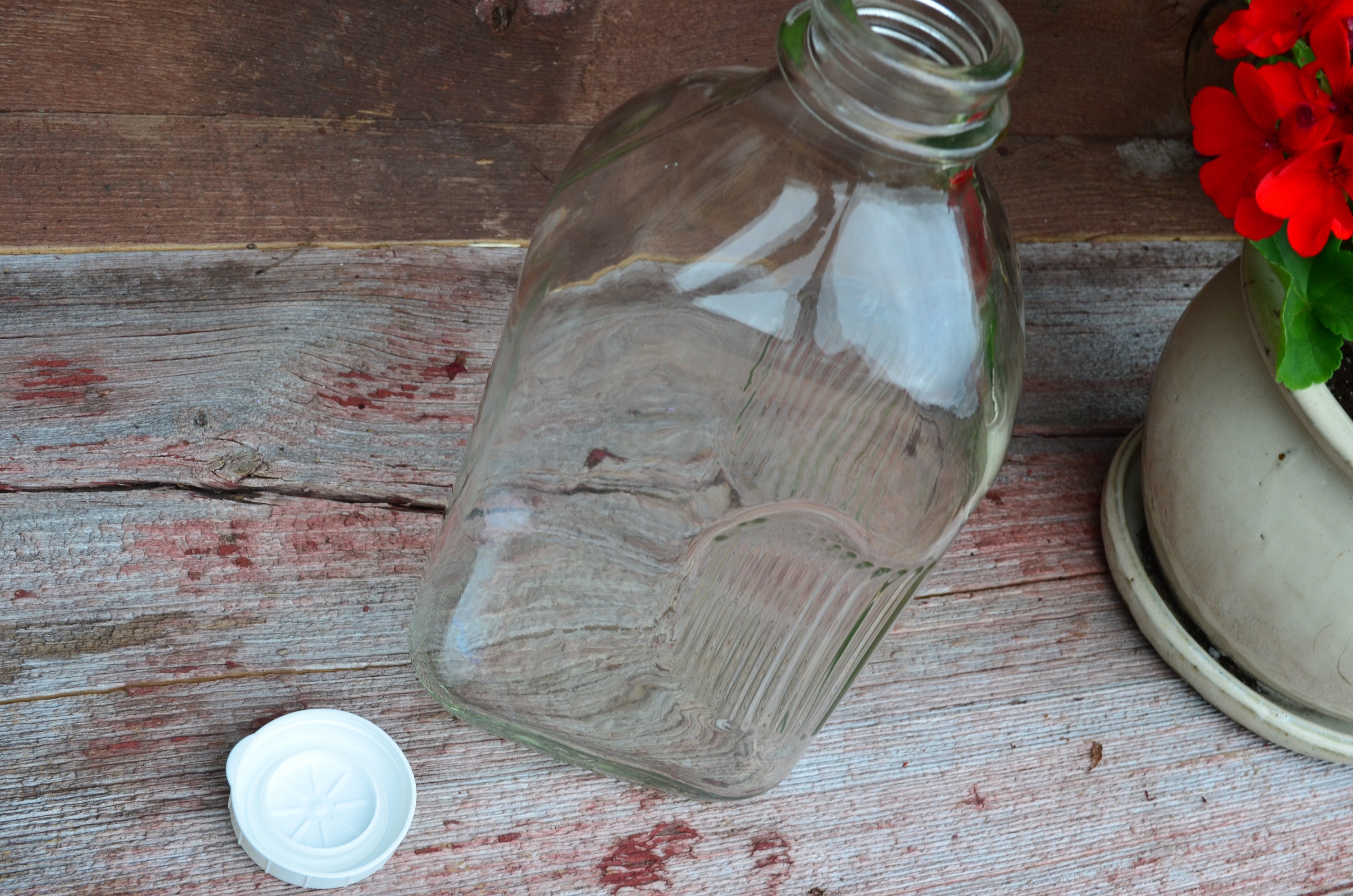 Glass Milk Juice Jug With Cap 2 Quart Dairy Milk Bottle Country Flower ...