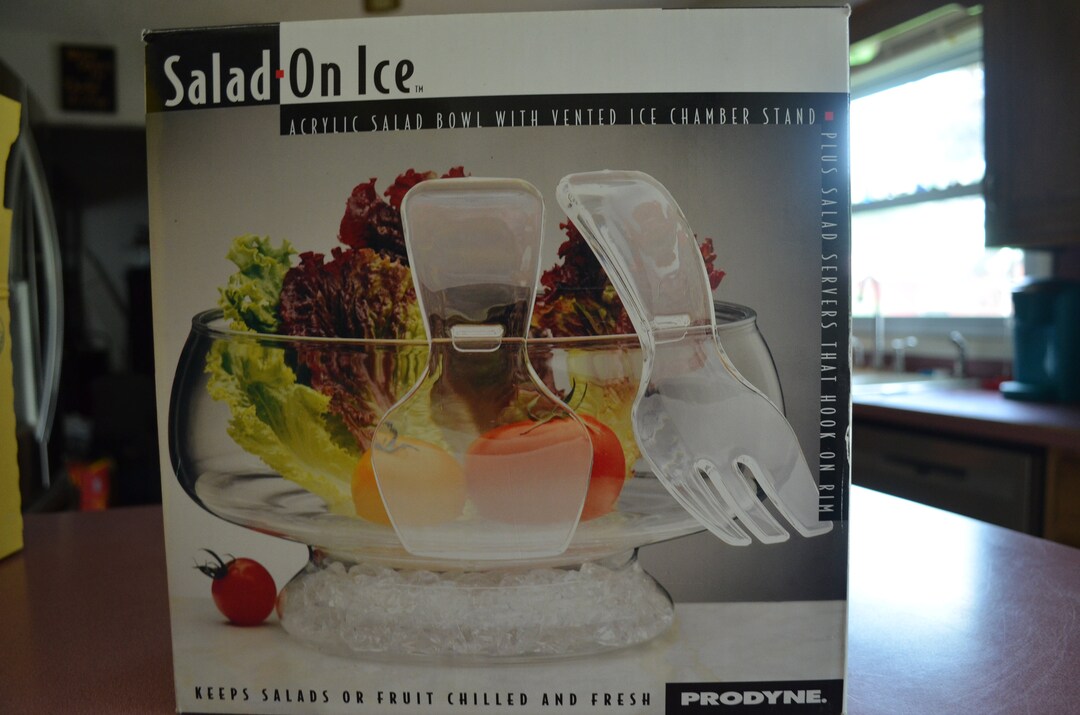 Salad on Ice Salad Serving Bowl With Vented Ice Chamber Stand 3 Piece ...
